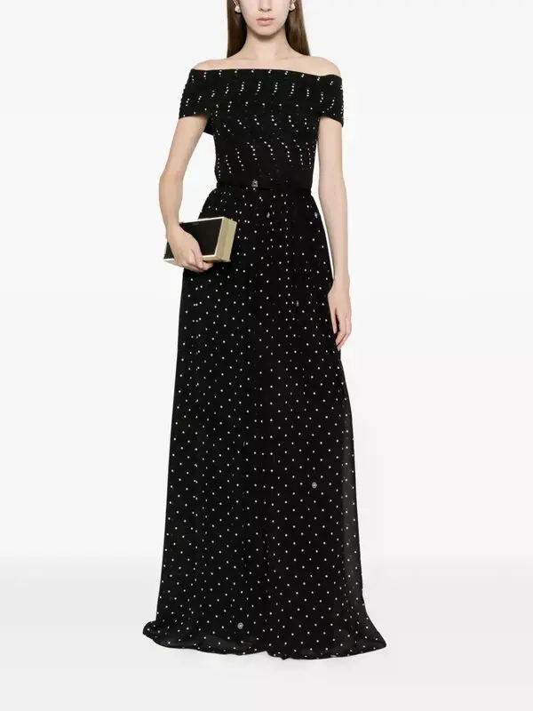 Elie Saab Polka-dot Off-shoulder Maxi Dress
