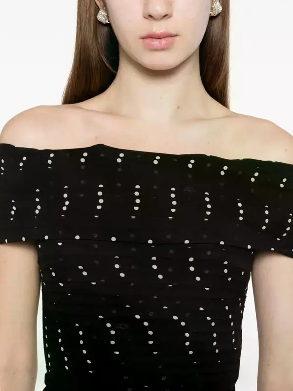 Elie Saab Polka-dot Off-shoulder Maxi Dress