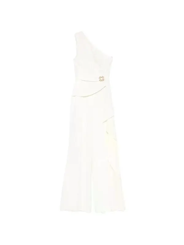 Elie Saab Cady One-shoulder Appliqué Jumpsuit - White