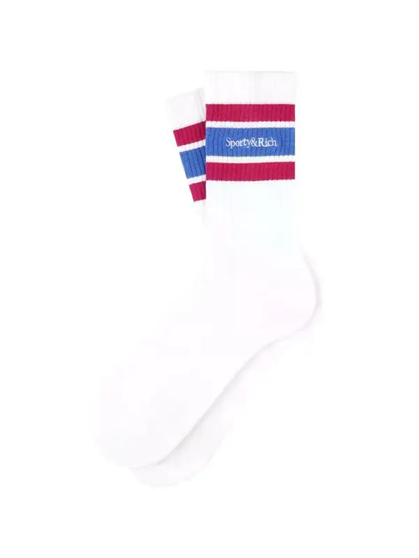 SPORTY & RICH Striped Crew Socks - White