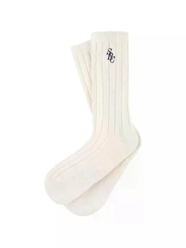 SPORTY & RICH Embroidered Ribbed Socks - Neutrals