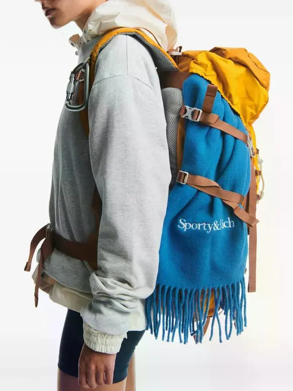 SPORTY & RICH Serif-logo Fringe Scarf - Blue