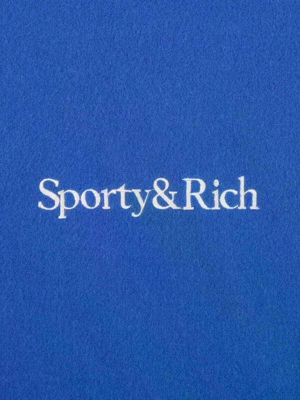 SPORTY & RICH Serif-logo Fringe Scarf - Blue