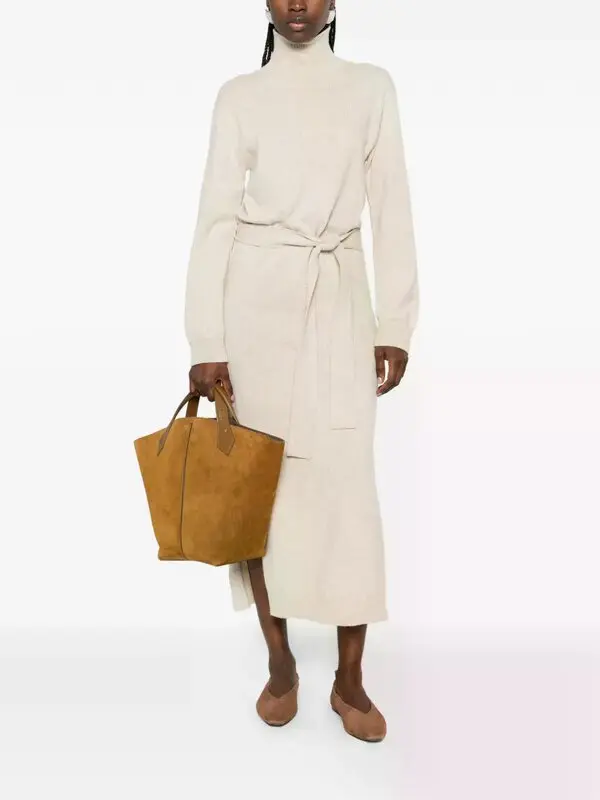 Nanushka Turtleneck Knitted Midi Dress With Self-tie Belt
