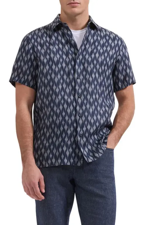Bugatchi Vero Shaped Fit Geometric Print Short Sleeve Button-up Shirt - Navy