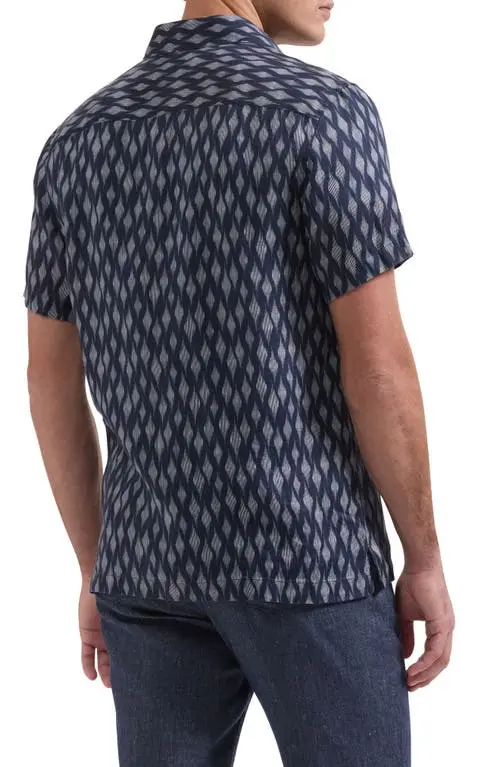 Bugatchi Vero Shaped Fit Geometric Print Short Sleeve Button-up Shirt - Navy