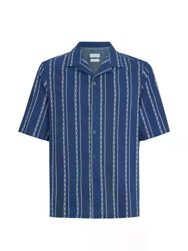 Brunello Cucinelli Stripe Short-sleeve Shirt - Blue