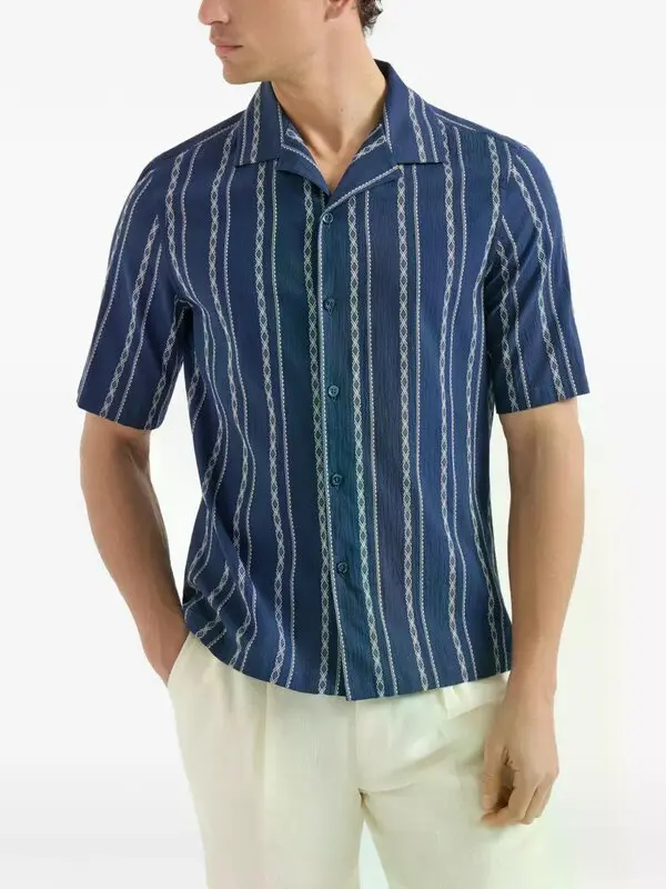 Brunello Cucinelli Stripe Short-sleeve Shirt - Blue