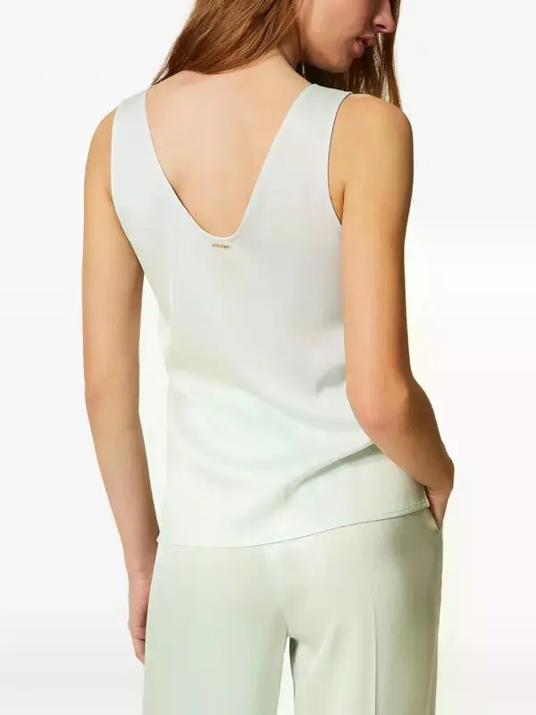 TWINSET Sleeveless Satin Top With Logo Detail