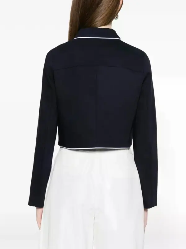 Maje Cropped Buttoned Jacket With Piped Trim - Blue