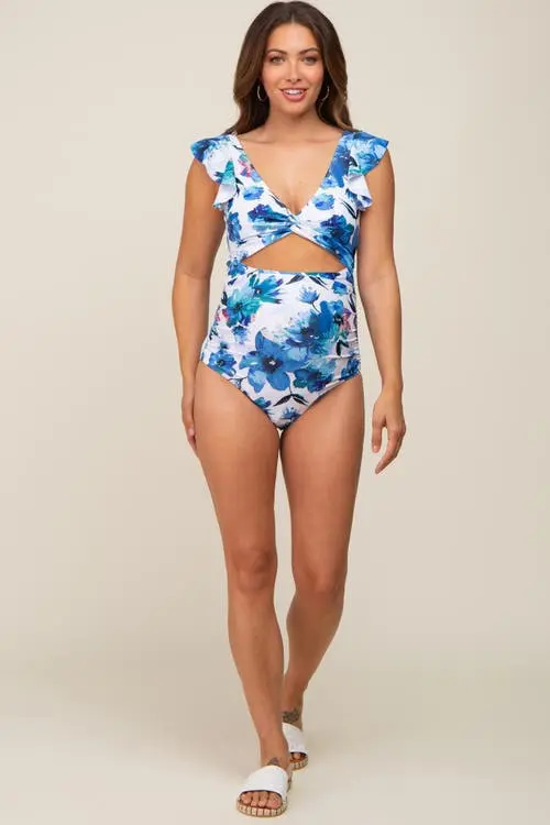 PINKBLUSH Floral Cutout Flutter One Piece Swimsuit