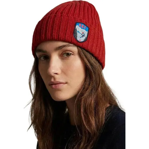 Krimson Klover Cashmere Beanie With Patch - Red