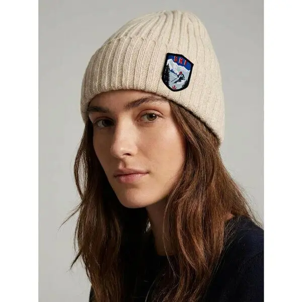 Krimson Klover Cashmere Beanie With Patch - Vanilla