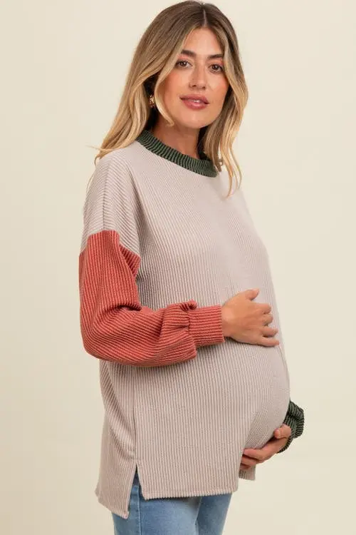 PINKBLUSH Ribbed Colorblock Maternity Top