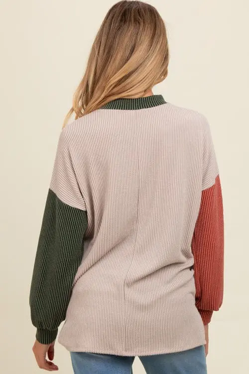 PINKBLUSH Ribbed Colorblock Maternity Top