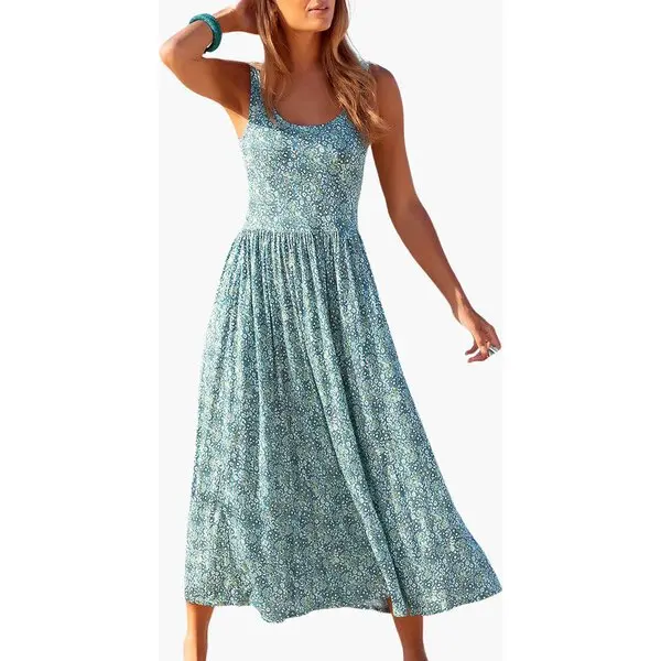 LASCANA Printed Scoop Neck Maxi Dress - Mint Printed