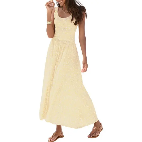 LASCANA Printed Scoop Neck Maxi Dress - Yellow