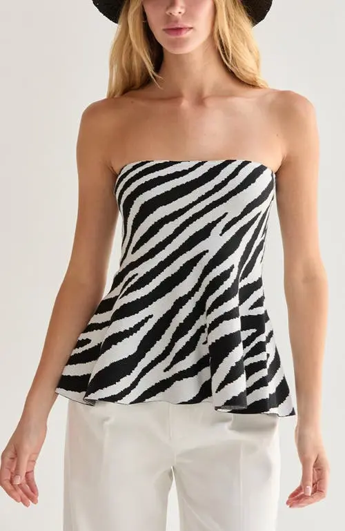 CRESCENT Zebra Print Jacquard Knit Peplum Top