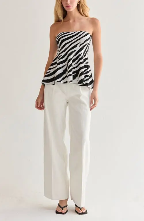 CRESCENT Zebra Print Jacquard Knit Peplum Top