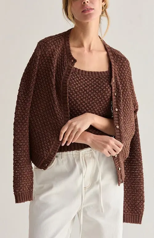 CRESCENT Basket Weave Knit Cardigan Tank Two Piece Set