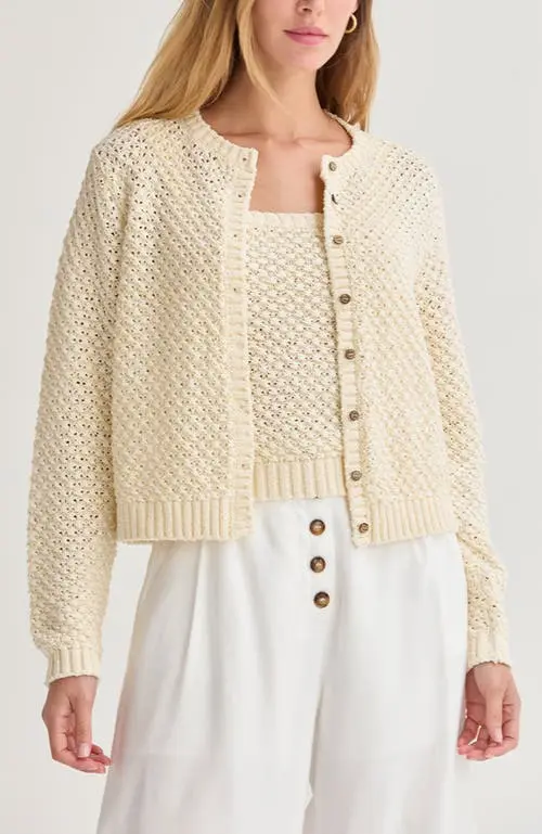 CRESCENT Basket Weave Knit Cardigan Tank Two Piece Set - Cream
