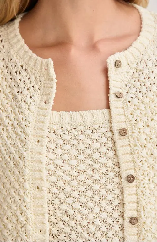 CRESCENT Basket Weave Knit Cardigan Tank Two Piece Set - Cream