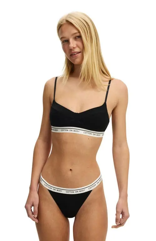 Cotton:on Branded Cotton Balconette Bralette - Black