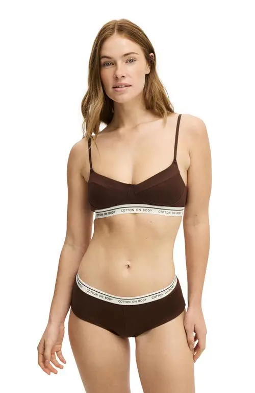 Cotton:on Branded Cotton Balconette Bralette - French Roast