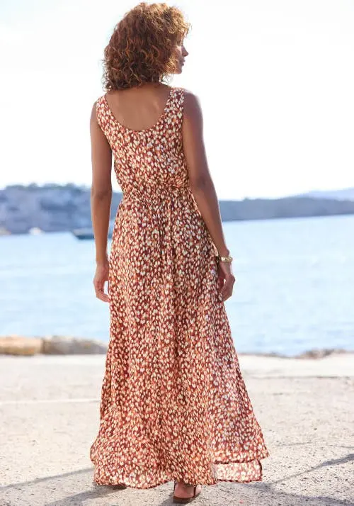 LASCANA Sleeveless Printed Maxi Dress With Elastic Waistband