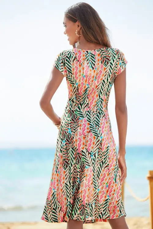 LASCANA Ruched V-neck Jersey Knit Dress