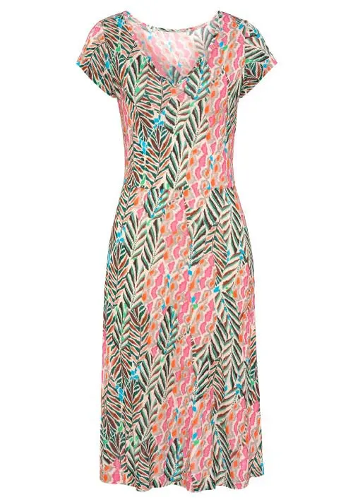 LASCANA Ruched V-neck Jersey Knit Dress