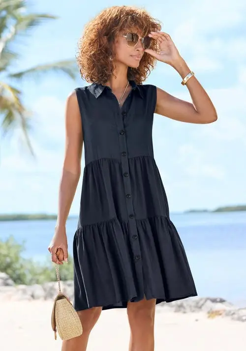 LASCANA Sleeveless Tiered Shirt Dress