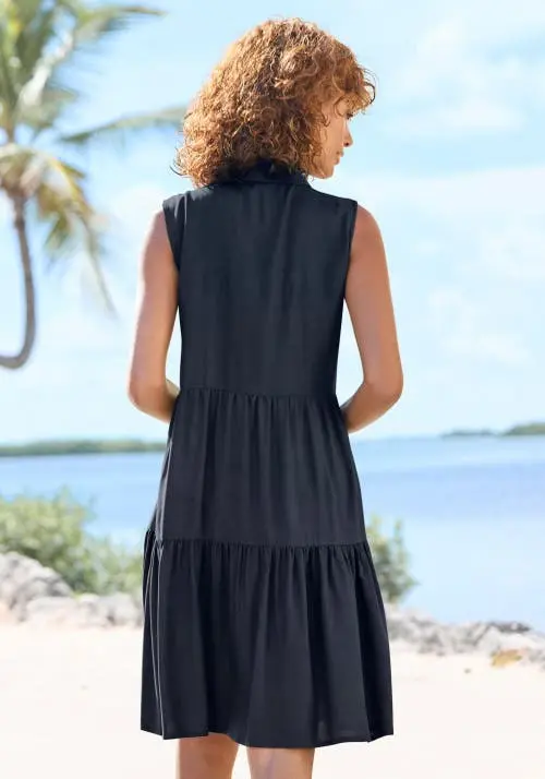 LASCANA Sleeveless Tiered Shirt Dress