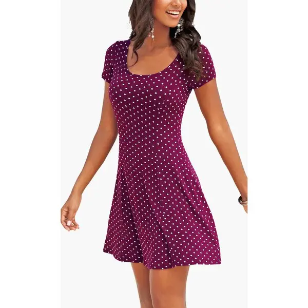 LASCANA Polka Dot Print Midi Dress - Bordeaux Multi