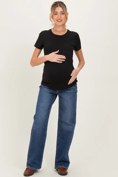 PINKBLUSH Wide Leg Maternity Jeans - Navy Blue