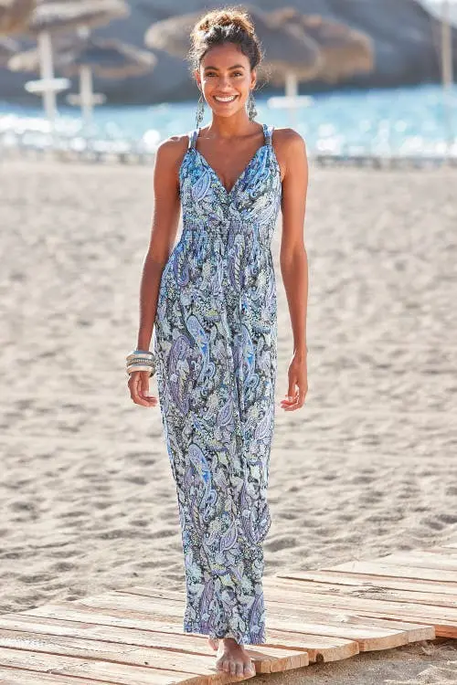 LASCANA Paisley Print V-neck Maxi Dress