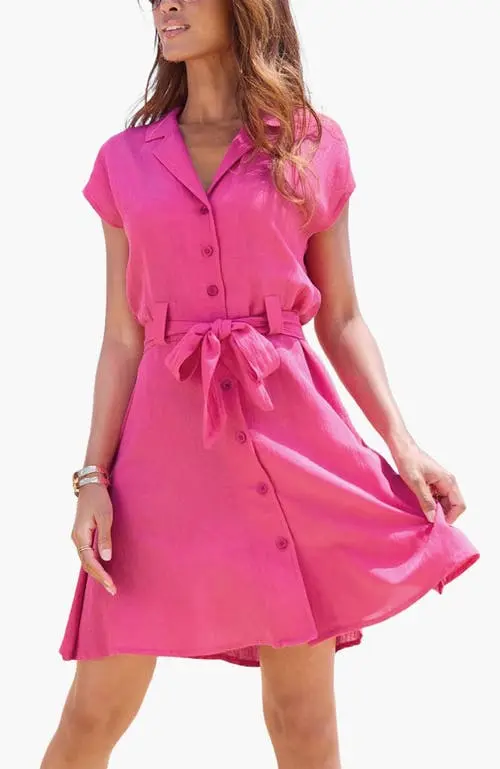 LASCANA Belted Shirt Dress With Floral Print - Pink