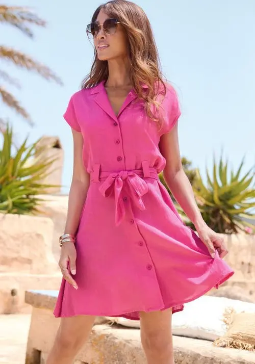 LASCANA Belted Shirt Dress - Pink
