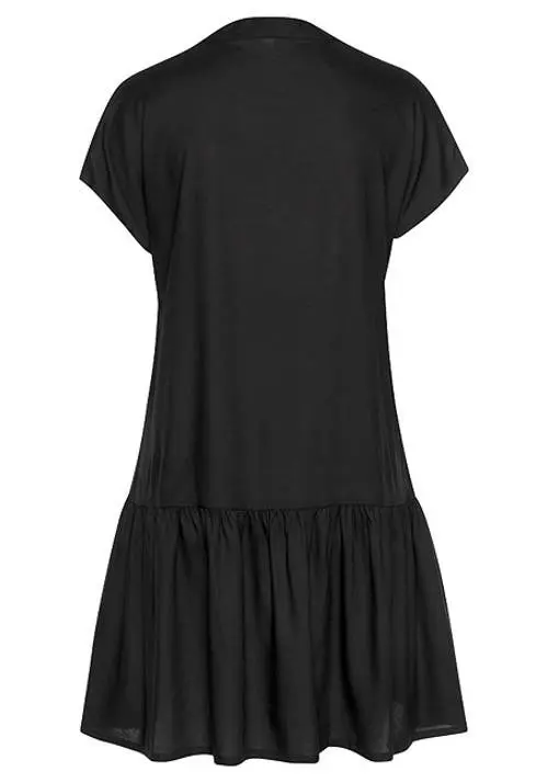 LASCANA Flounce Hem Shift Dress - Black