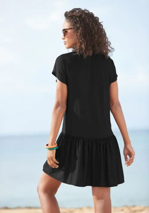 LASCANA Flounce Hem Shift Dress - Black