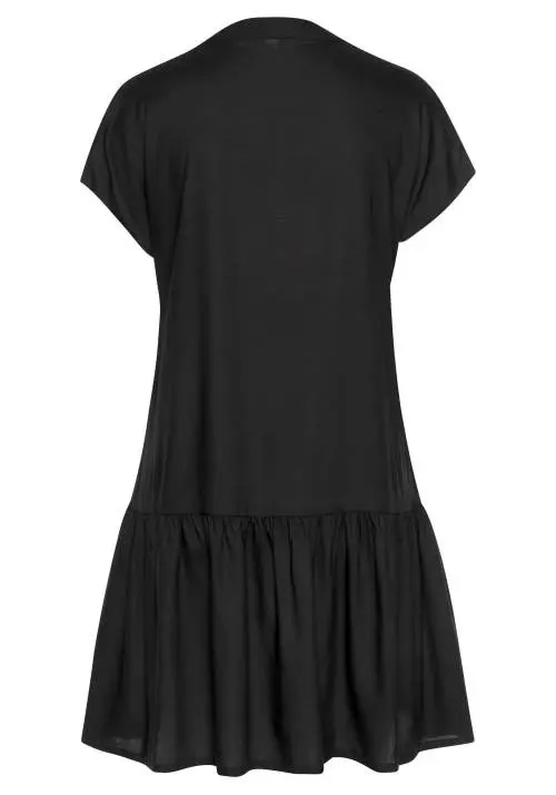 LASCANA Flounce Hem Shift Dress - Black