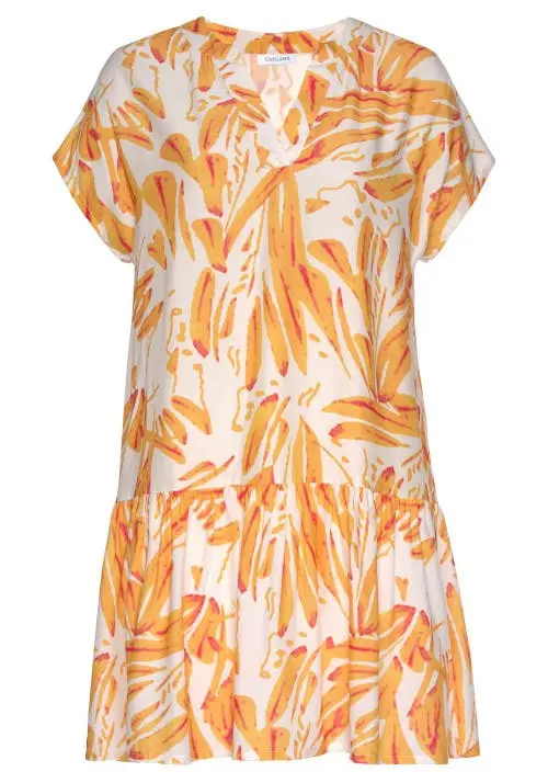 LASCANA Flounce Hem Shift Dress - Sand Multi