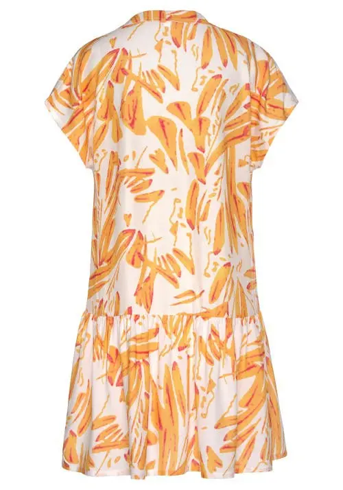 LASCANA Flounce Hem Shift Dress - Sand Multi