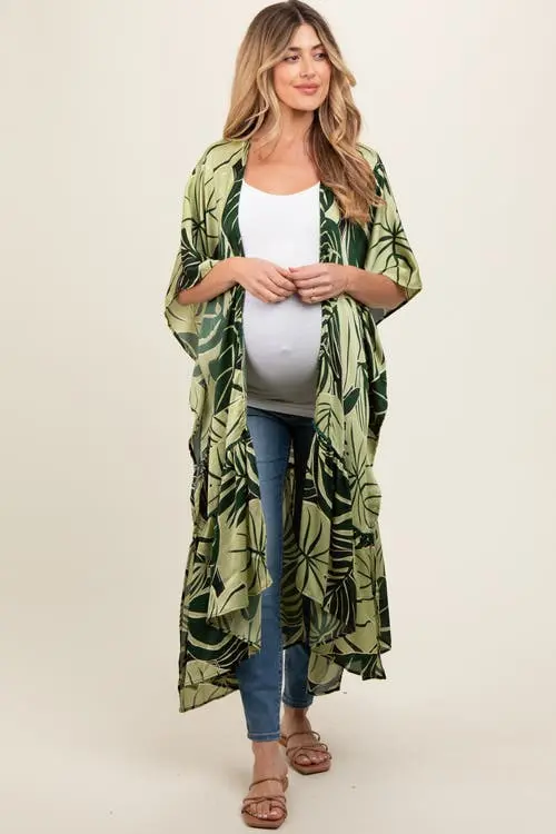 PINKBLUSH Tropical Print Long Cover Up - Green
