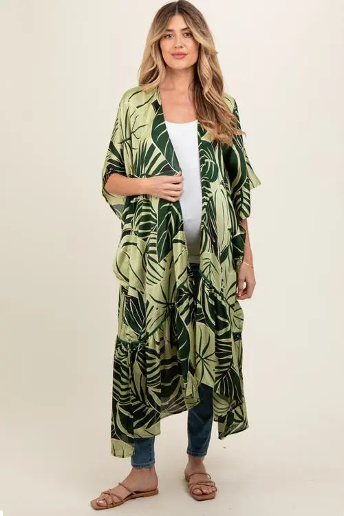 PINKBLUSH Tropical Print Long Cover Up - Green