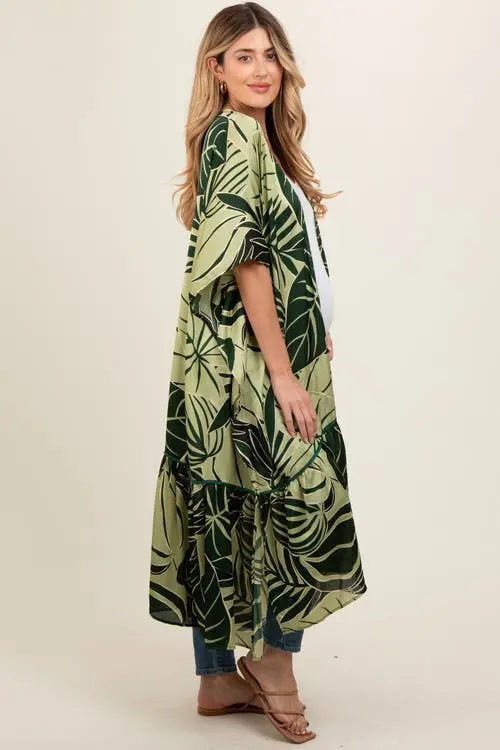 PINKBLUSH Tropical Print Long Cover Up - Green