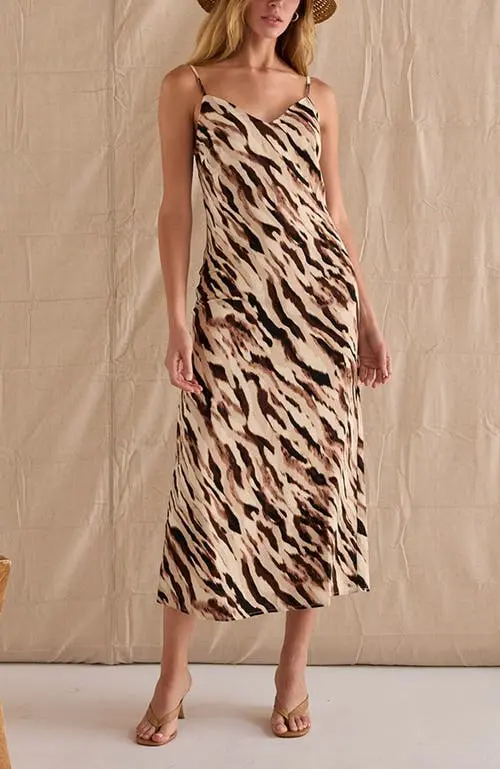 CRESCENT Abstract Animal Print Midi Slip Dress