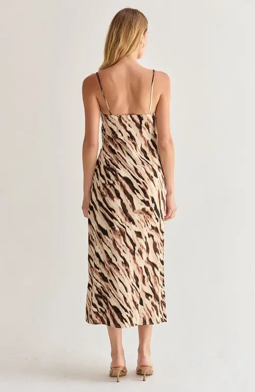 CRESCENT Abstract Animal Print Midi Slip Dress