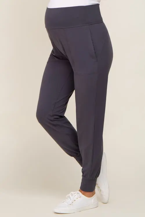 PINKBLUSH Soft Jogger Pants With Wide Waistband And Pockets - Charcoal Grey