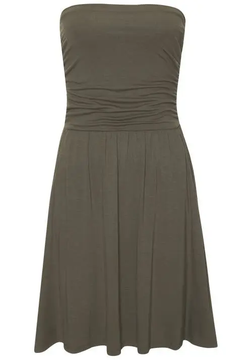 LASCANA Strapless Printed Fit & Flare Mini Dress - Olive